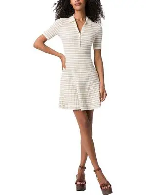 Paige Ollie Stripe Organic Cotton & Silk Blend Rib Minidress - Whtmulti