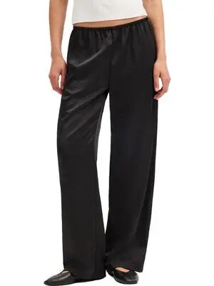 Madewell Devon Satin Wide Leg Pants - Jet Black