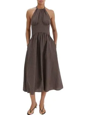 Mango Gingham Halterneck Dress - Brown