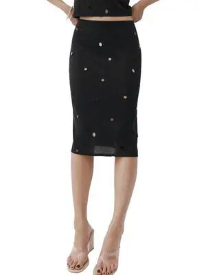 Mango Fine Knit Sequin Midi Skirt - Black