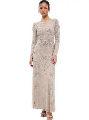MARYISA Embellished Sequin Maxi Dress - Grey