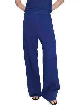 Mango Textured Knit Straight Leg Pants - Vibrant Blue