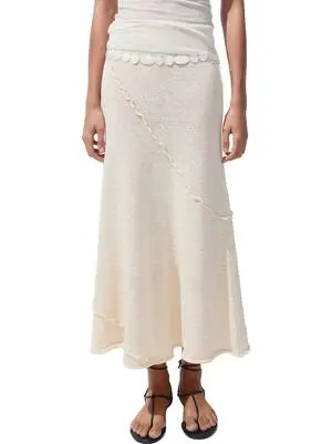 Mango Wavy Trim Pull-on Midi Skirt - Sand