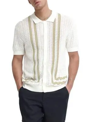 CASUAL FRIDAY Holla Pointelle Knit Sweater Polo - Marshmallow