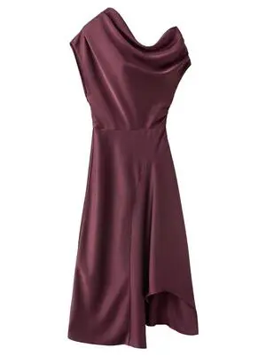 Mango Asymmetrical Satin Midi Dress - Wine