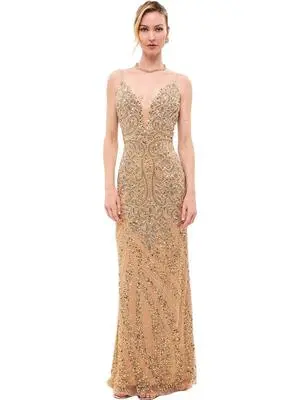 BEAUUT Embellished Sequin Maxi Dress With Trail - Richmond