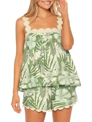 PETAL & PUP Lillian Scalloped Edge Cotton Blend Top & Shorts Set - Green Leaf