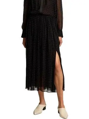 Vince Heat Set Dot Sheer Pleated Midi Skirt - Black