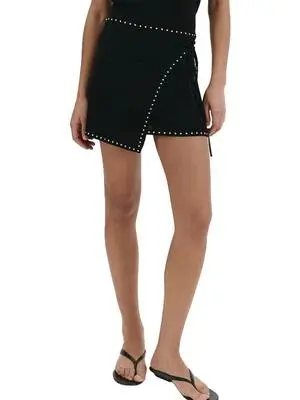 Mango Studded Knit Wrap Miniskirt - Black