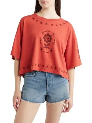 Daydreamer Floral Graphic Cropped T-shirt - Chili