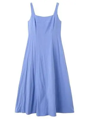 Mango Crinkled A-line Square Neck Dress - Blue