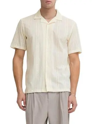 CASUAL FRIDAY Gradey Embroidered Eyelet Camp Shirt - Marshmallow