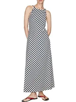 MANGO MANGO Striped Draped Neck Knit Midi Dress