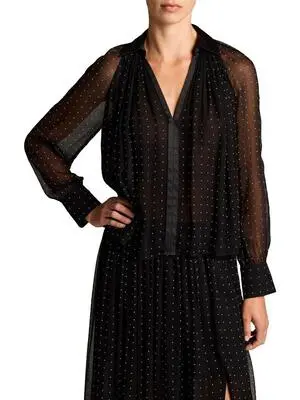 Vince Heat-set Dot Sheer Top - Black