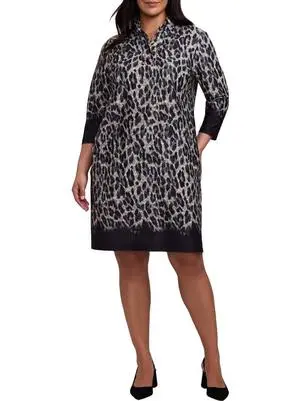 Foxcroft Tammy Cheetah Print Shirtdress - Black/multi