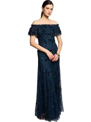 BEAUUT Floral Embellished Maxi Dress - Navy