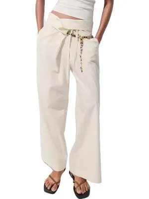 MANGO MANGO Asymmetric Waist Straight Leg Cotton Pants