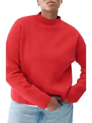 Mango Mock Neck Fine Knit Sweater - Red