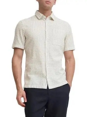 CASUAL FRIDAY Dobby Checked Short Sleeve Cotton Shirt - Marshmallow