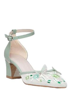 PROLOGUE SHOES Bridal Embellished Pointed Toe Block Heel Pumps - Green