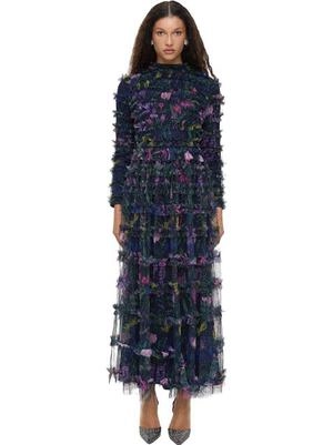 MARYISA MARYISA Floral Ruffle High Neck Maxi Dress