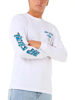 Rip Curl Fade Out Icon Long Sleeve Organic Cotton Graphic T-shirt - White