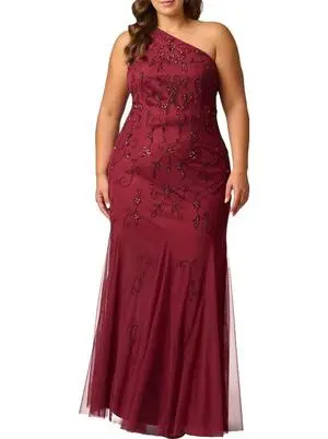 Adrianna Papell One Shoulder Gown - Mahogany