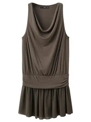 Mango Sleeveless Draped Ruffle Hem Dress - Brown