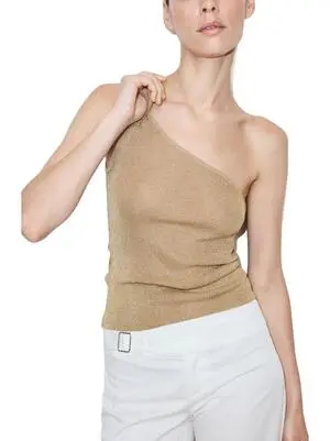 Mango Metallic Asymmetric Knit Top - Gold