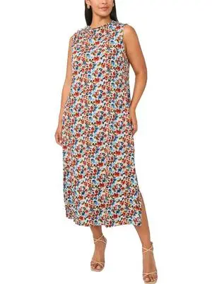 Vince Camuto Floral Print Sleeveless Midi Dress - Denim Navy