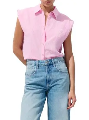 Mango Embroidered Striped Shirt - Pink