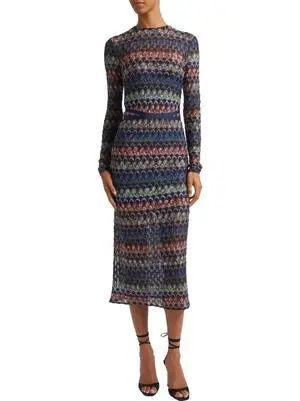 MISSONI Missoni Long Sleeve Cutout Pointelle Midi Dress