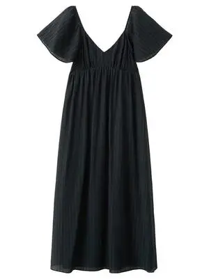 Mango Textured Gathered Empire Waist Maxi Dress - Black