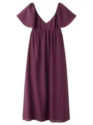 Mango Textured Gathered Empire Waist Maxi Dress - Maroon