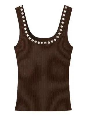 Mango Embellished Ribbed Tank Top - Chocolate