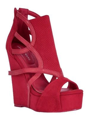 AZALEA WANG Strappy Wedge Sandals - Red