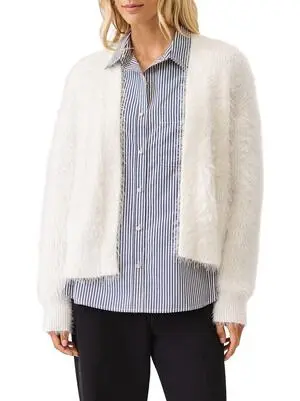 Karen Kane Open Front Fuzzy Knit Cardigan - Cream