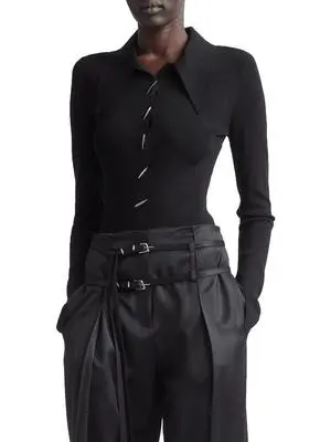 GRACE LING Angular Ribbed Cardigan - Black