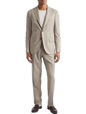 Boglioli Herringbone Stretch Virgin Wool Suit - Beige