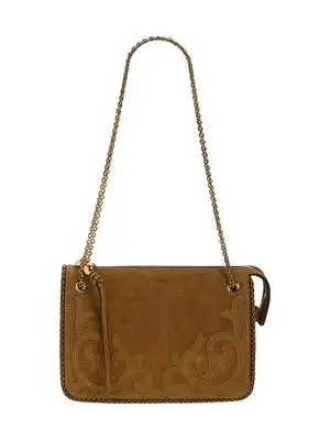 Etro Suede Crossbody Clutch With Paisley Appliqué And Braided Edges - Ochre