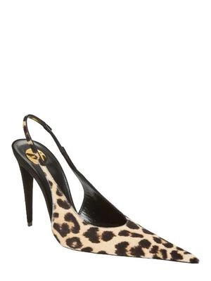 Saint Laurent Guermantes Slingback Pump In Leopard Print Calf Hair - Coffee