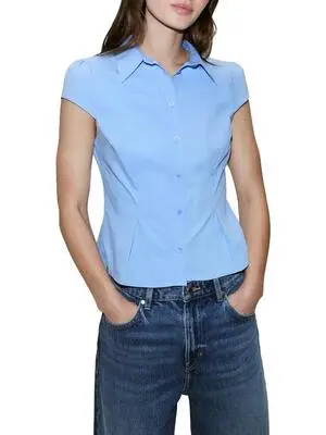 Mango Fitted Short Sleeve Shirt With Spread Collar - Sky Blue
