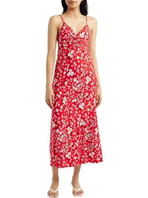 Loveappella Strappy Twist Floral Midi Dress - Red