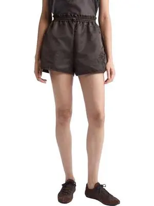 Cecilie Bahnsen Colette Nylon Shorts With Embroidered Bow Detail - Brown