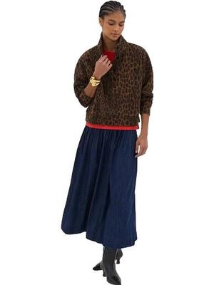 HUSH Hush Hendrix Half Placket Sweatshirt Brushed Leopard Brown