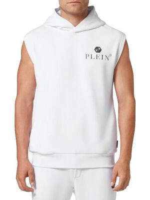 Philipp Plein Sleeveless Hoodie Sweatshirt - White