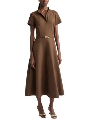 Oscar De La Renta Belted Midi Polo Dress - Cigar