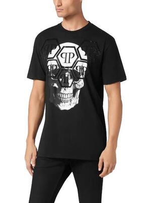 Philipp Plein T-shirt Round Neck Ss Stones Skull - Black