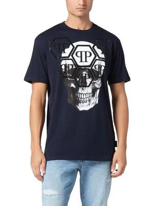 Philipp Plein T-shirt Round Neck Ss Stones Skull Men Darkblue