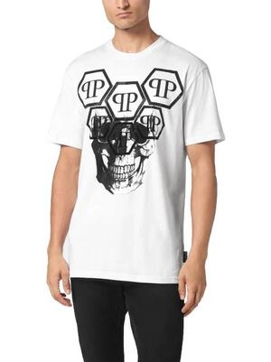 Philipp Plein T-shirt Round Neck Ss Stones Skull - White